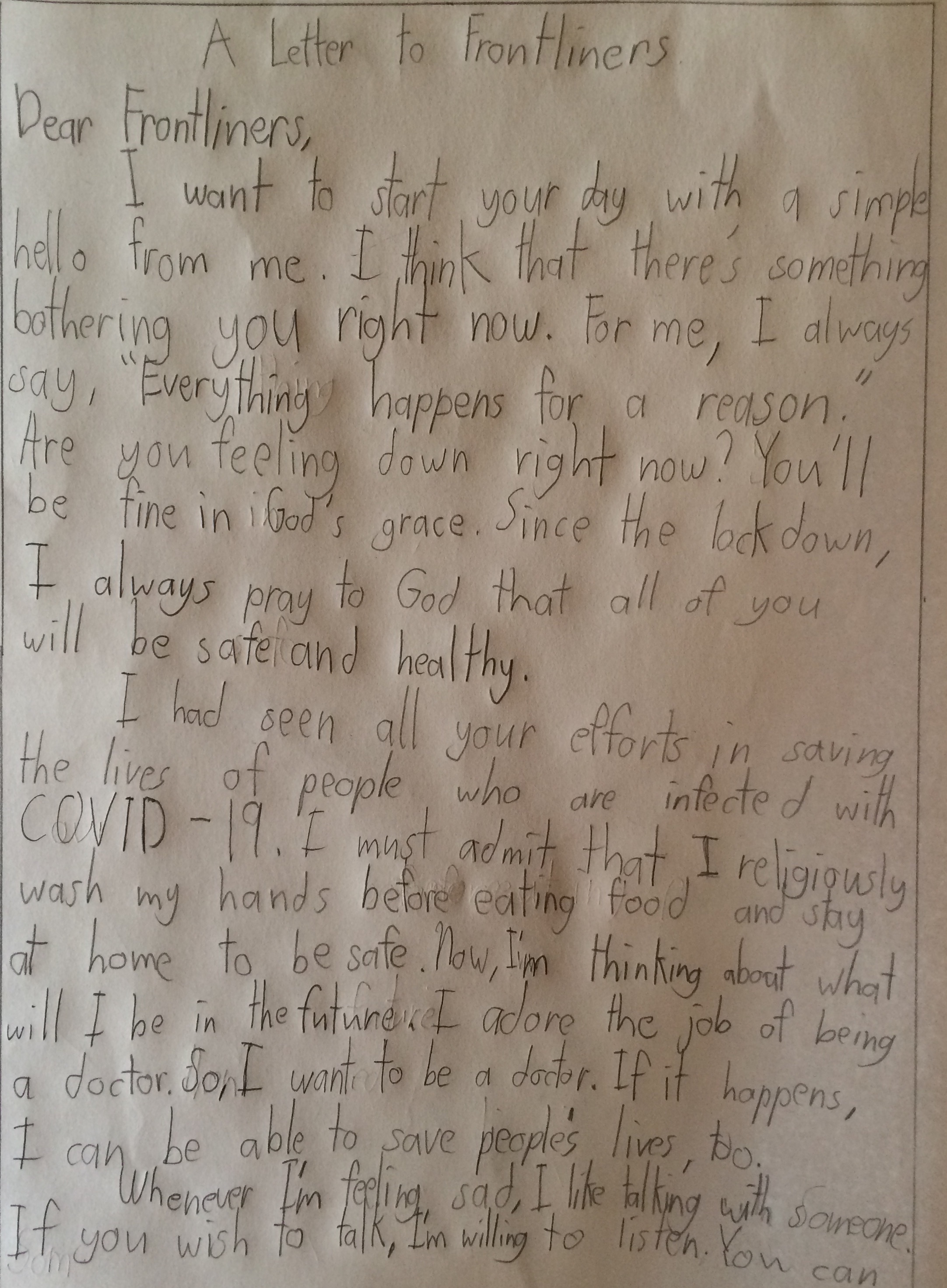 A Letter to Frontliners / myLot