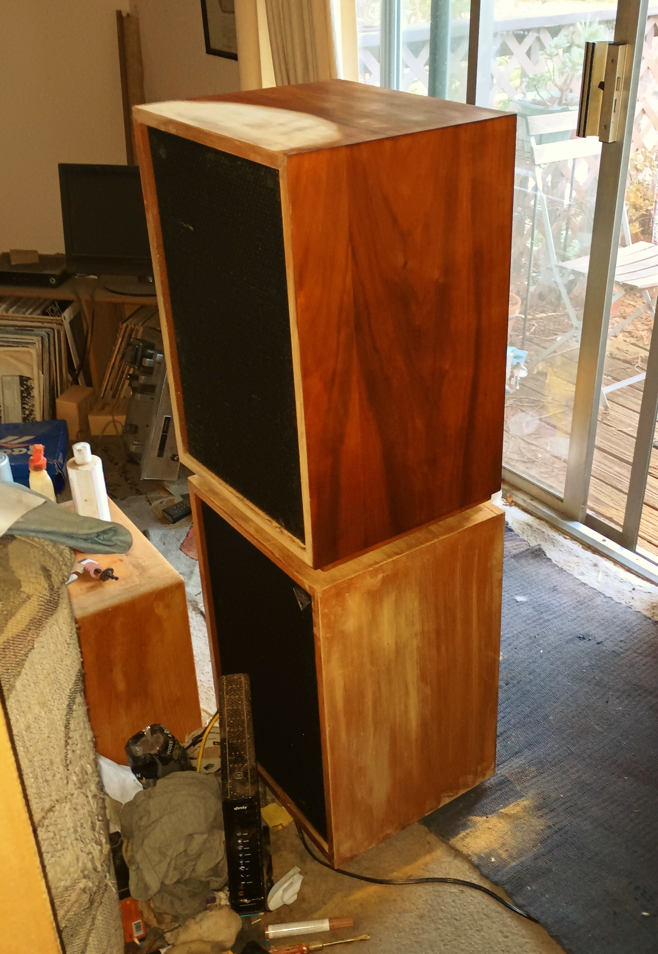 A really good "during" photo of the Klipsch speakers I worked on today ...